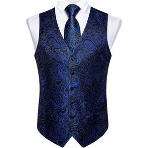 Jackets & Coats | Mens Wedding Paisley Suit Vest Royal Blue Black ...